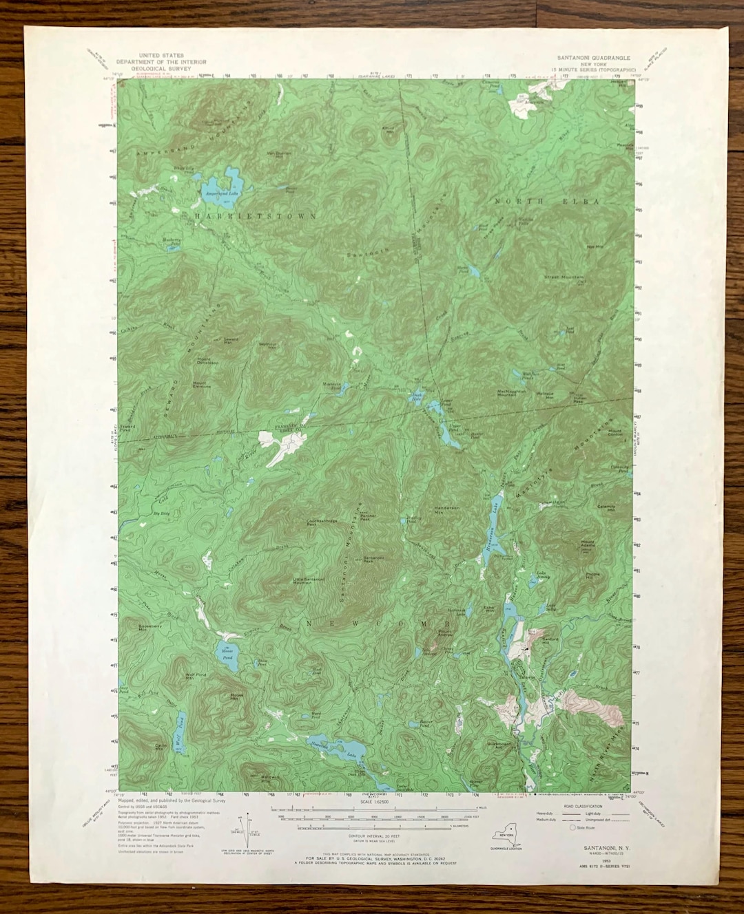 Antique Santanoni, New York 1953 US Geological Survey Topographic Map ...
