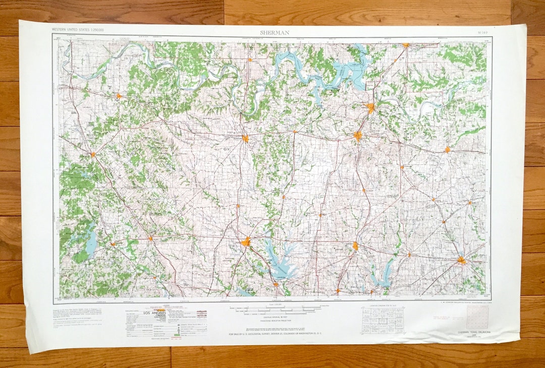 Antique Sherman, Texas 1954 US Geological Survey Topographic Map ...