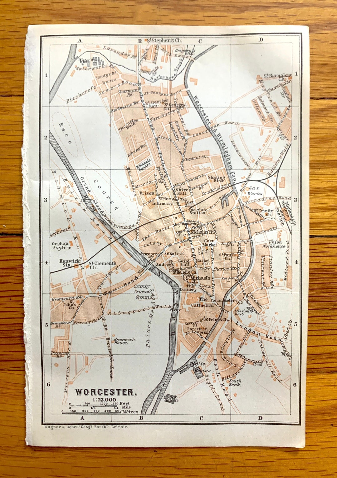 Antique 1906 Worcester, England Map From Baedekers Atlas of Great ...