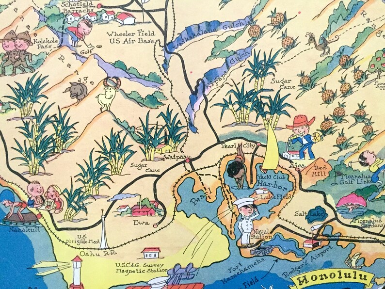Antique 1931 Island of Oahu Hawaii Map by Ruth Taylor - Etsy