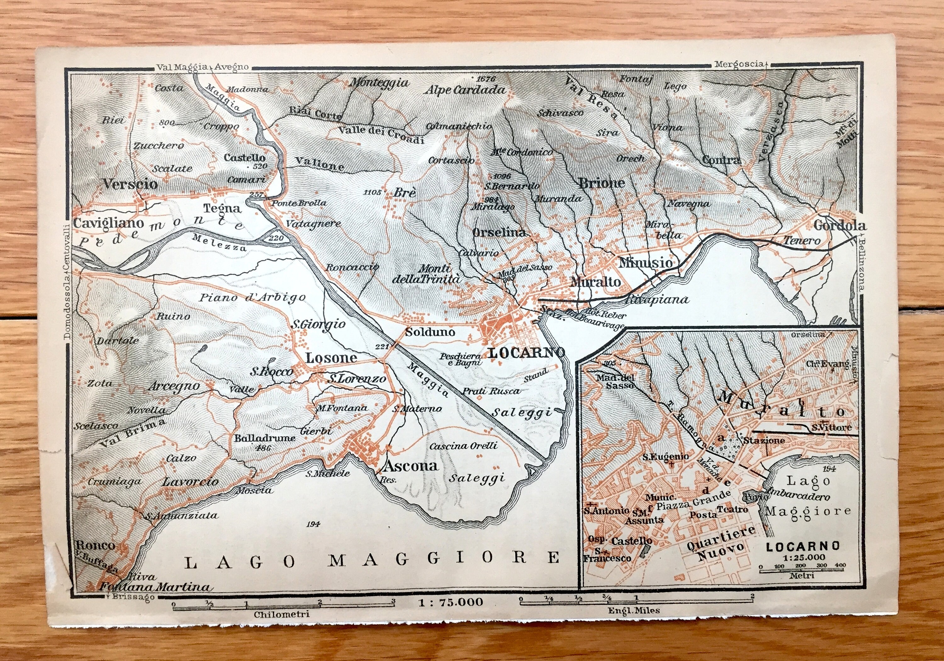 Antique 1904 Locarno, Switzerland Map From Baedekers Guide – Lago ...