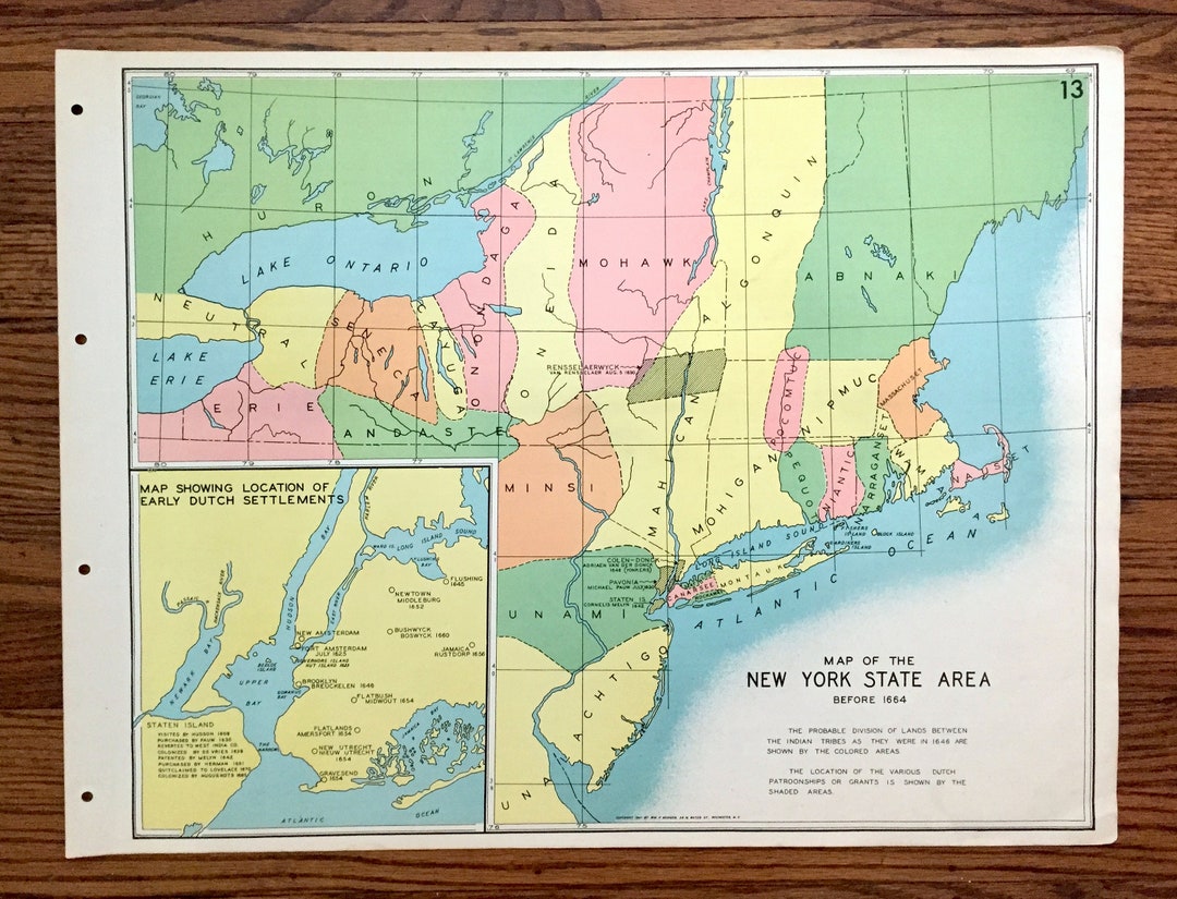 Antique 1941 New York Pre-colonial Map From WP Munger's Historical ...