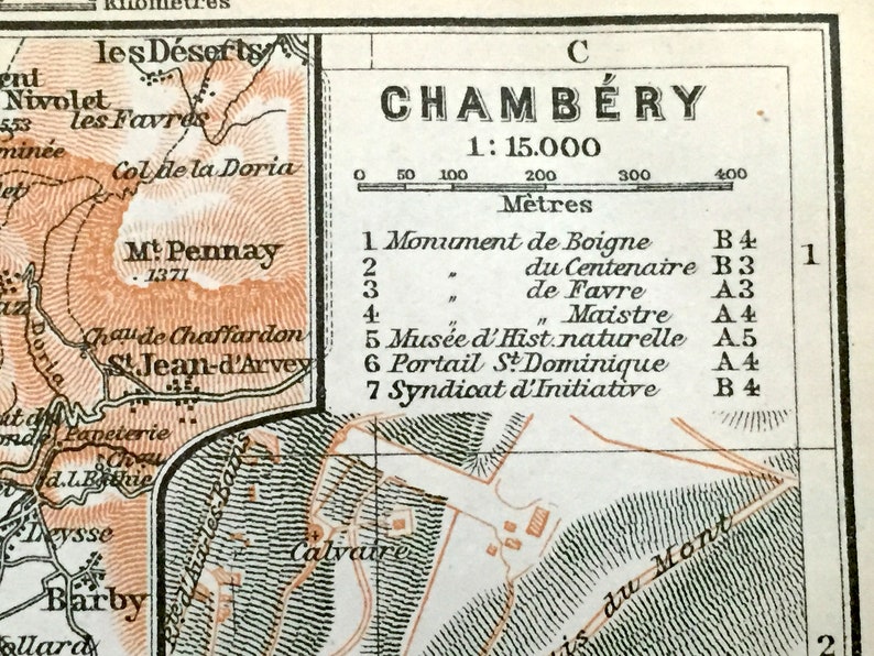 Antique 1914 Chambery France Map From Baedekers Guide Atlas - Etsy