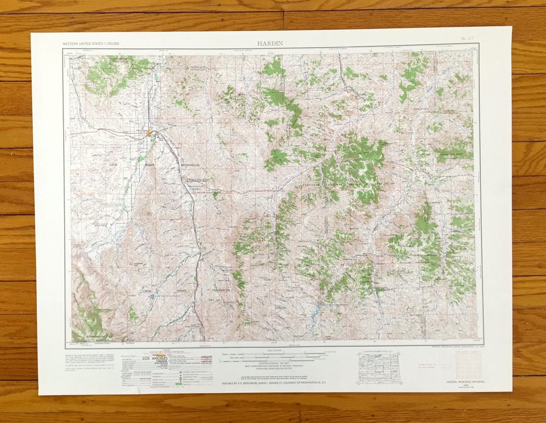 Antique Hardin, Montana 1954 US Geological Survey Topographic Map ...