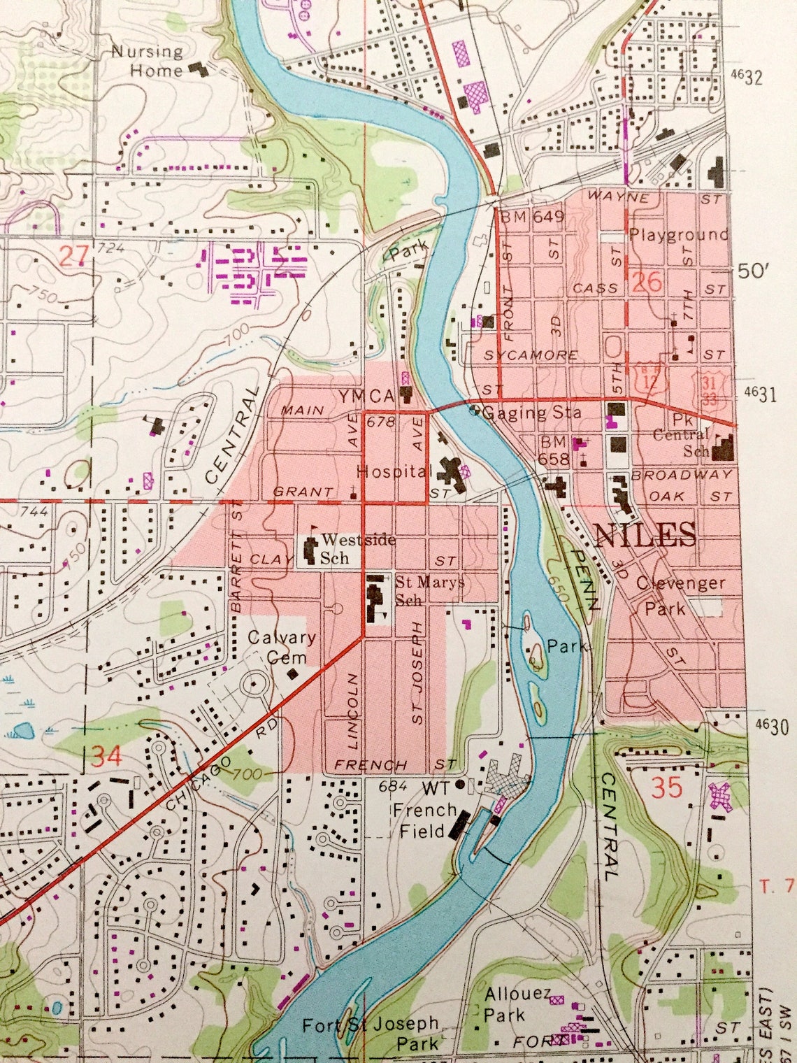 Antique Niles, Indiana 1971 US Geological Survey Topographic Map ...