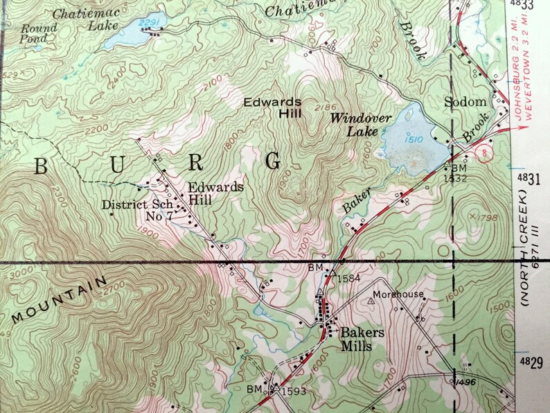 Antique Thirteenth Lake, New York 1954 US Geological Survey Topographic ...