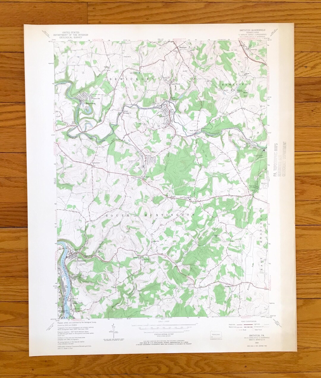 Antique Smithton, Pennsylvania 1954 US Geological Survey Topographic ...
