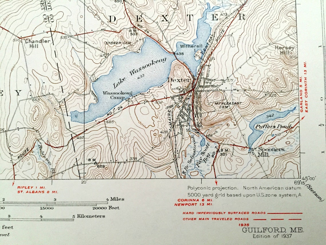 Antique Guilford, Maine 1937 US Geological Survey Topographic Map ...