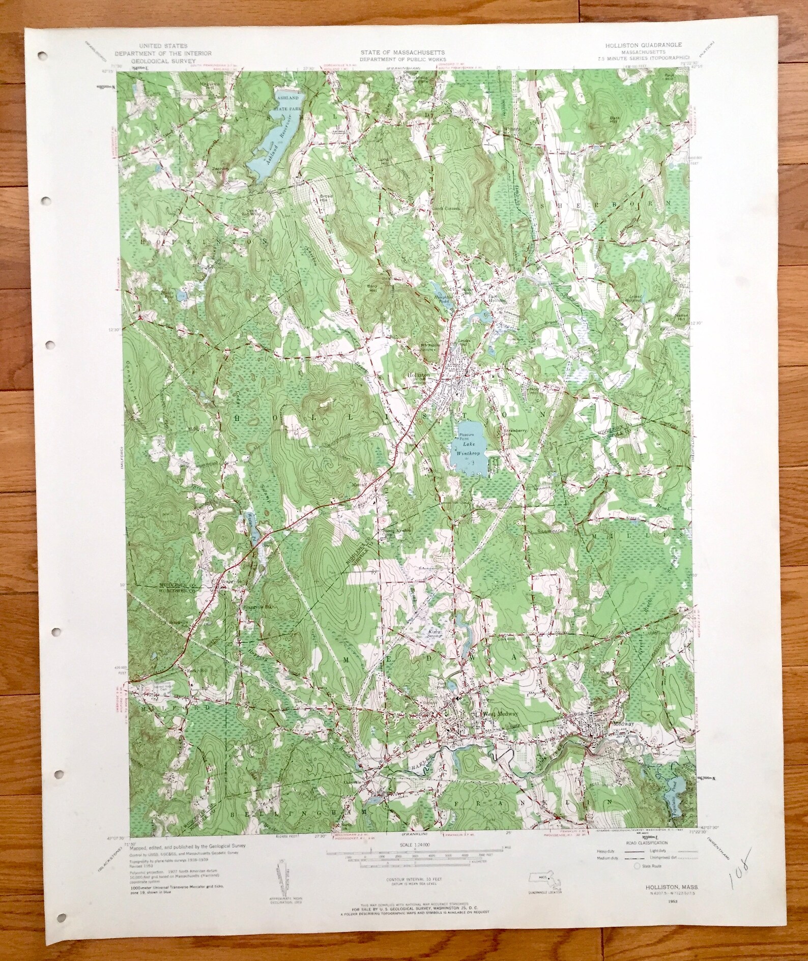 Antique Holliston, Massachusetts 1953 US Geological Survey Topographic ...