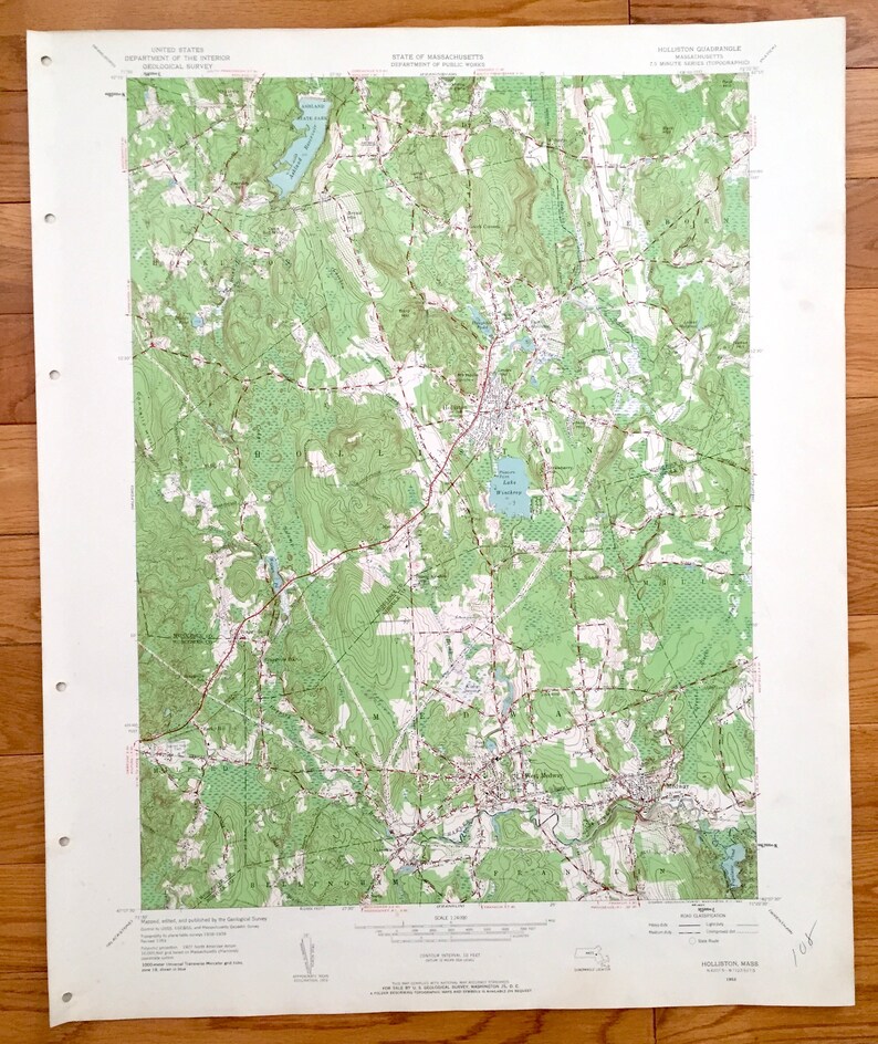 Antique Holliston, Massachusetts 1953 US Geological Survey Topographic ...