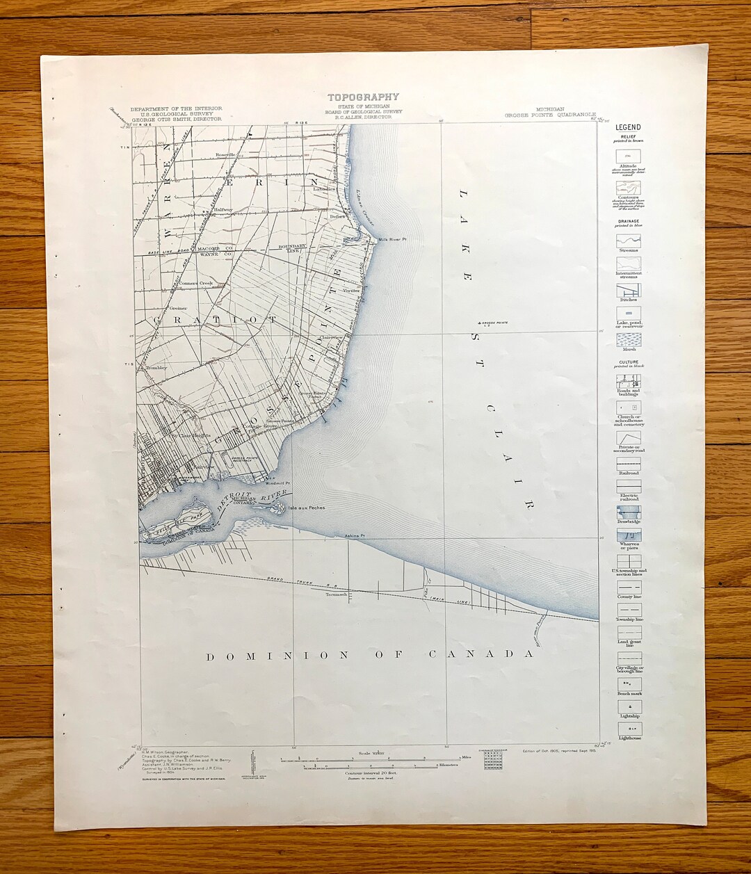 Antique Grosse Pointe, Michigan 1905 US Geological Survey Topographic ...