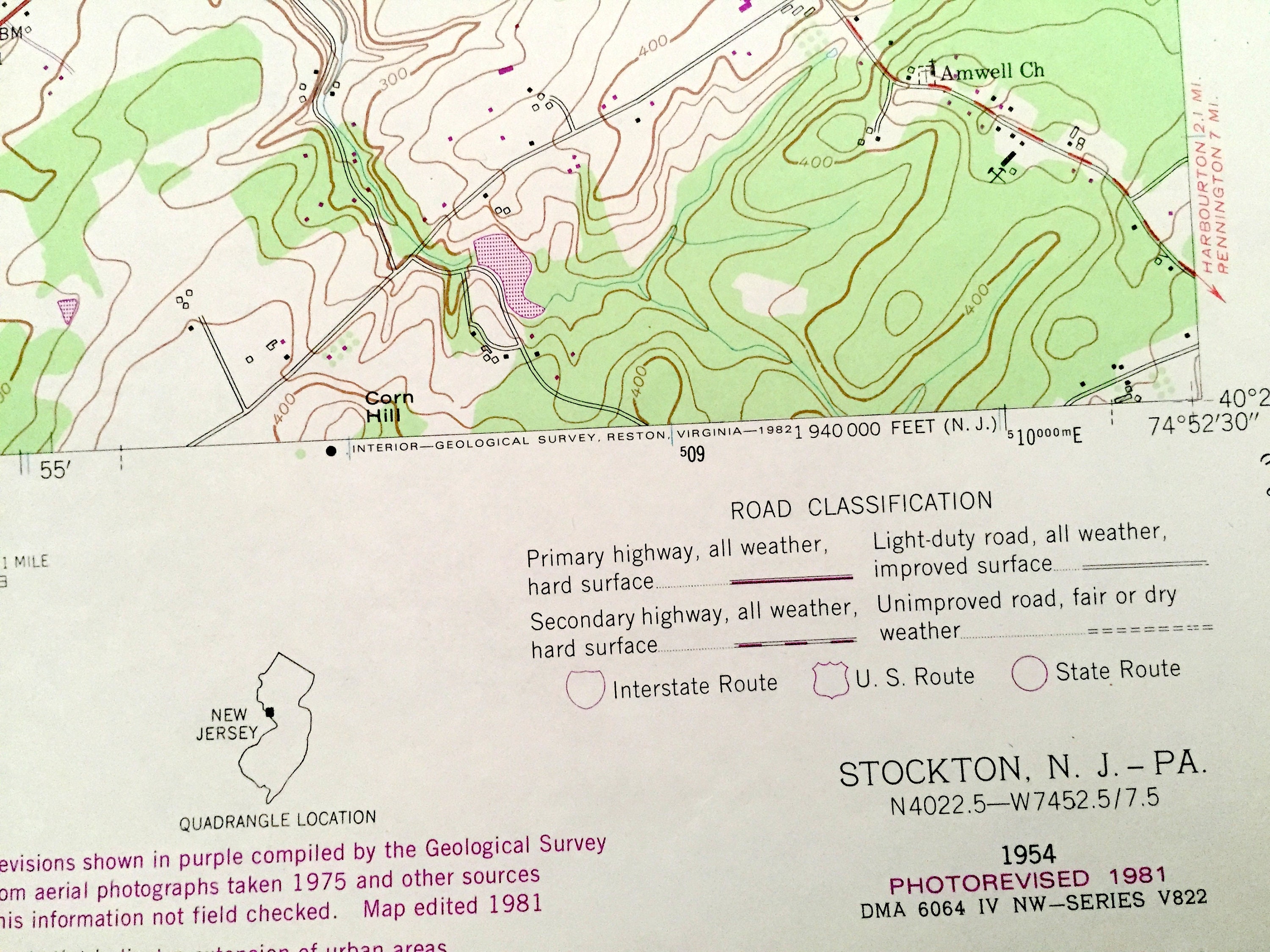 Antique Stockton New Jersey & Pennsylvania 1954 US Geological | Etsy