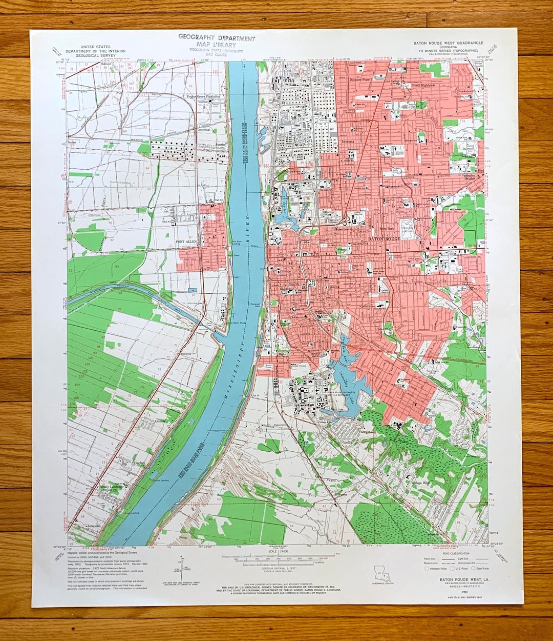 Antique Baton Rouge, Louisiana 1963 US Geological Survey Topographic ...