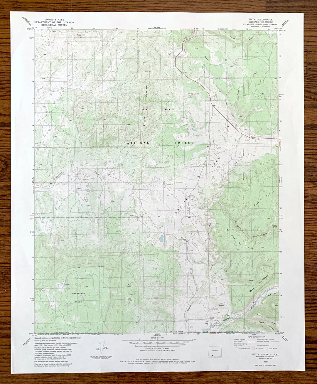 Antique Edith, Colorado 1984 US Geological Survey Topographic Map ...
