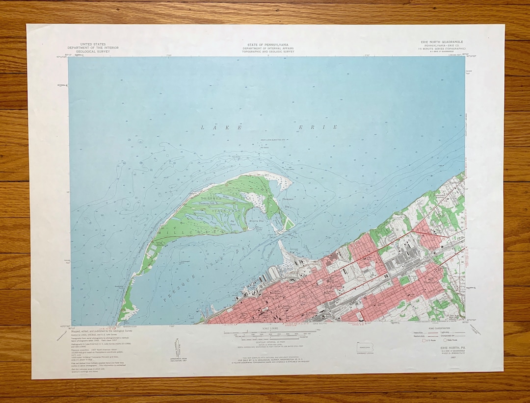 Antique Erie, Pennsylvania 1957 US Geological Survey Topographic Map ...