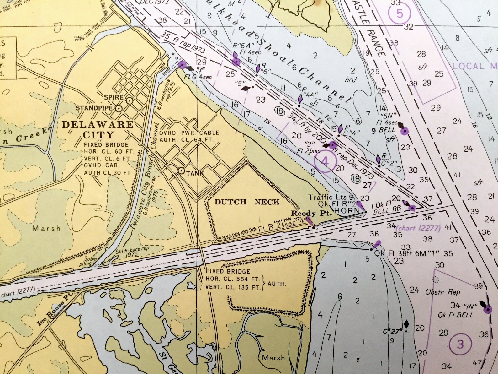 Antique Delaware River 1975 US Coast Guard NOAA Nautical Map ...