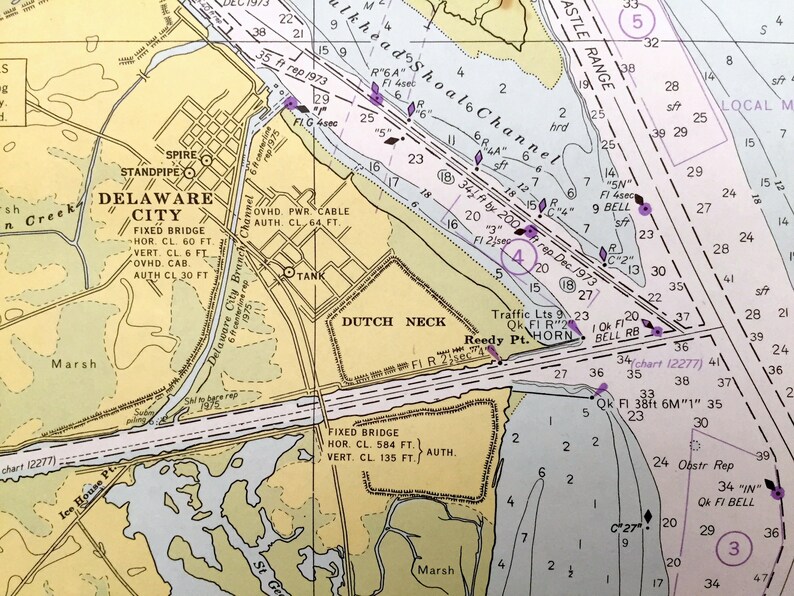 Antique Delaware River 1975 US Coast Guard NOAA Nautical Map ...