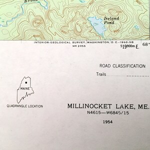 Antique Millinocket Lake, Maine 1954 US Geological Survey Topographic ...
