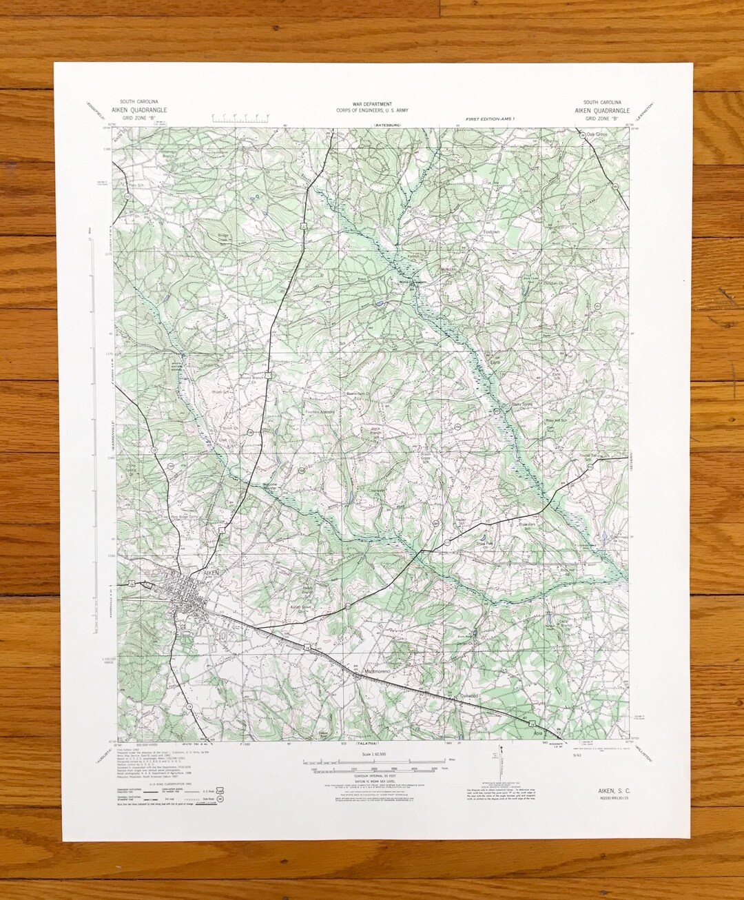 Antique Aiken, South Carolina 1943 US Geological Survey Topographic Map ...