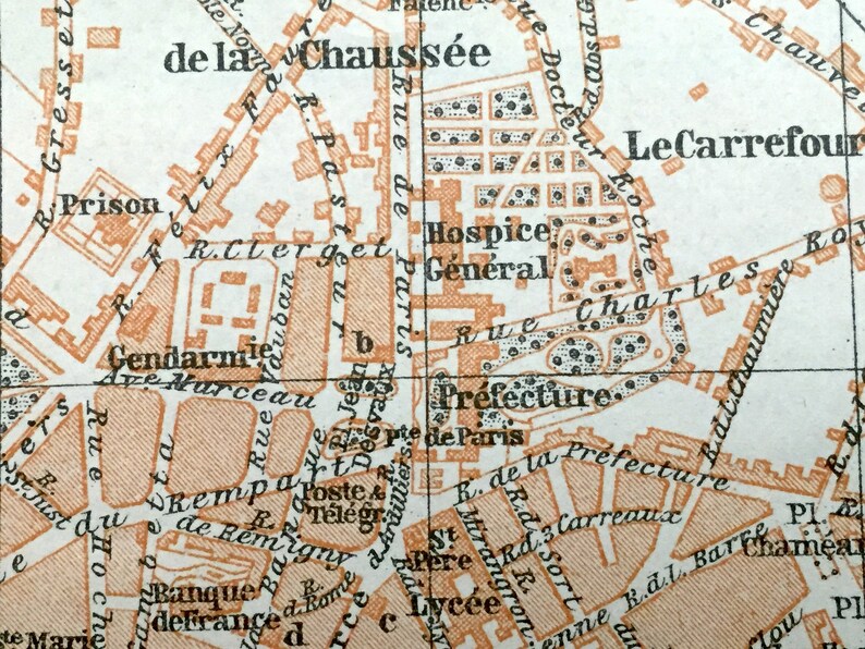 Antique 1909 Nevers France Map From Baedekers Guide Atlas - Etsy