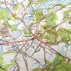 Antique Concord Massachusetts 1950 Mapa topográfico del - Etsy España