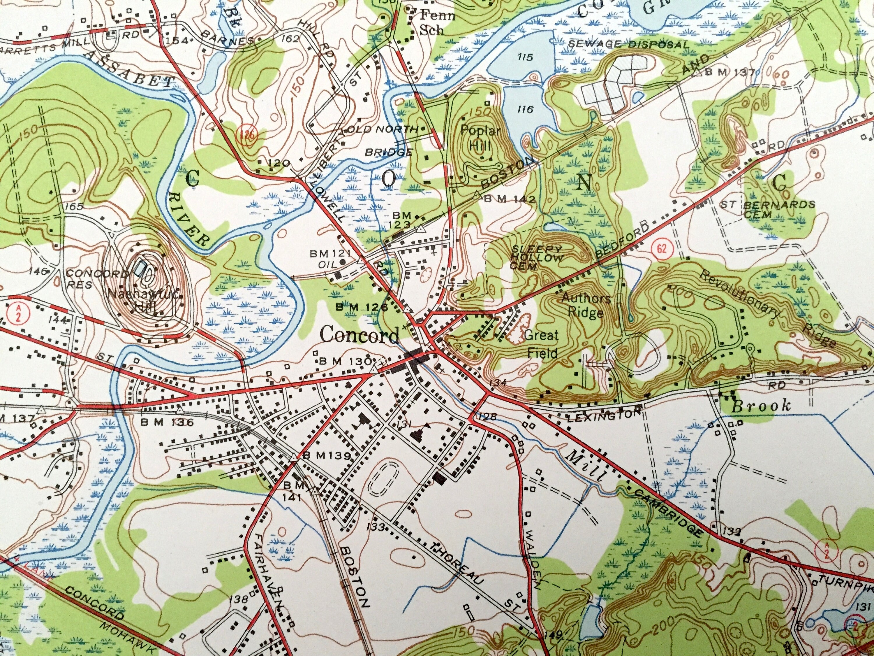 Antique Concord Massachusetts 1950 Mapa topográfico del | Etsy