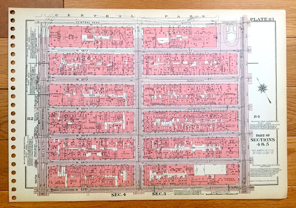 Antique Manhattan New York City Map From Bromley's 1955 | Etsy