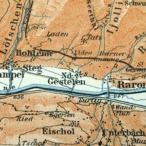 Antique 1913 Brig, Switzerland Map From Baedekers Guide Atlas – Visp ...