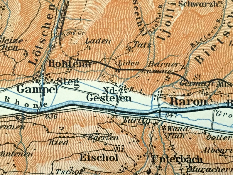 Antique 1913 Brig Switzerland Map From Baedekers Guide Atlas - Etsy