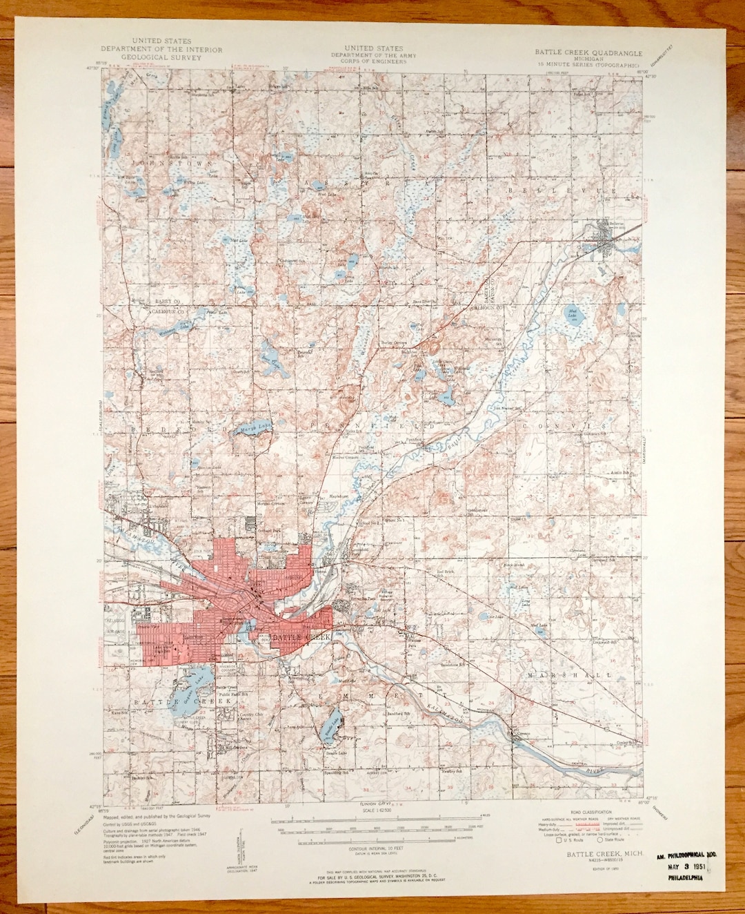 Antique Battle Creek, Michigan 1950 US Geological Survey Topographic ...