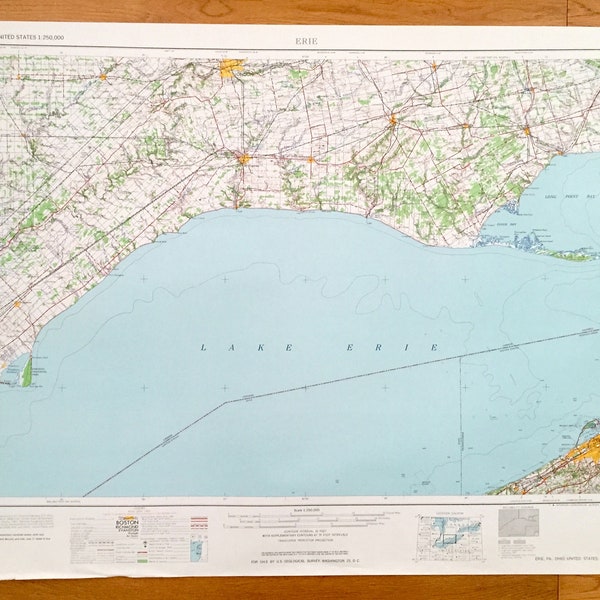 Topographic Map Lake Erie - Etsy