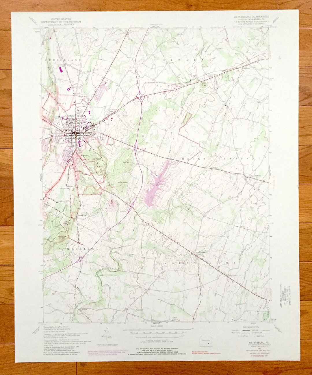 Antique Gettysburg, Pennsylvania 1951 US Geological Survey Topographic ...