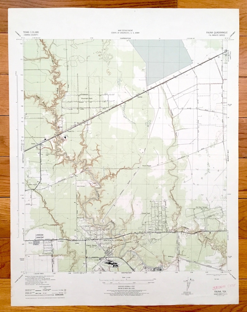 Antique Houston, Texas 1945 US Geological Survey Topographic Map ...