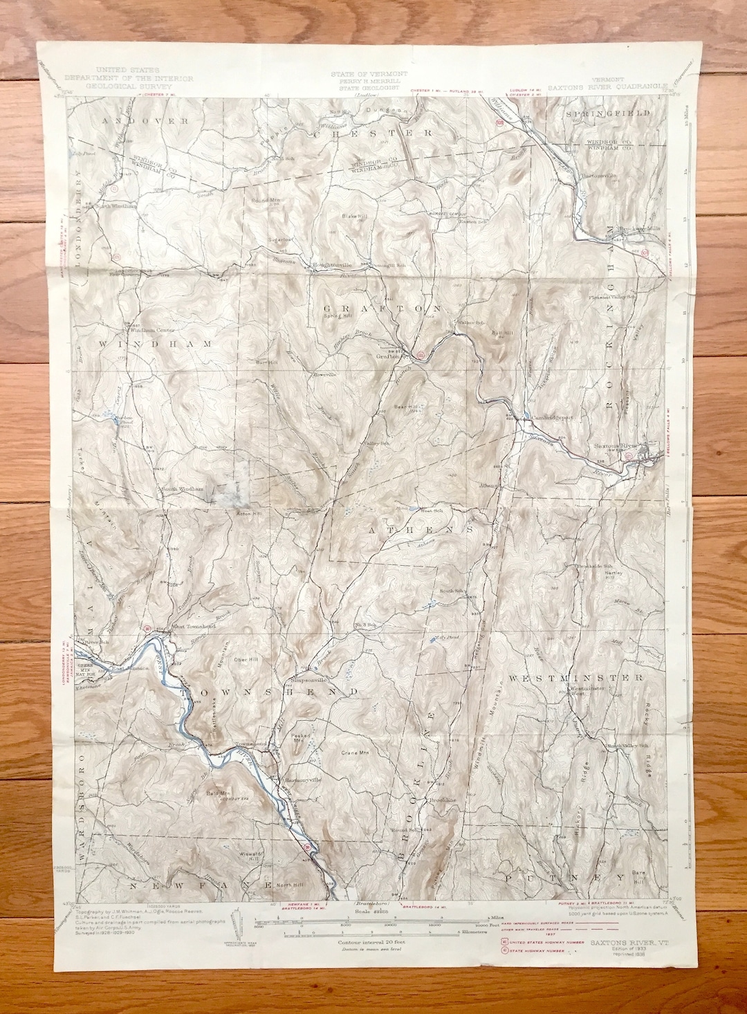 Antique Saxtons River, Vermont 1933 US Geological Survey Topographic ...