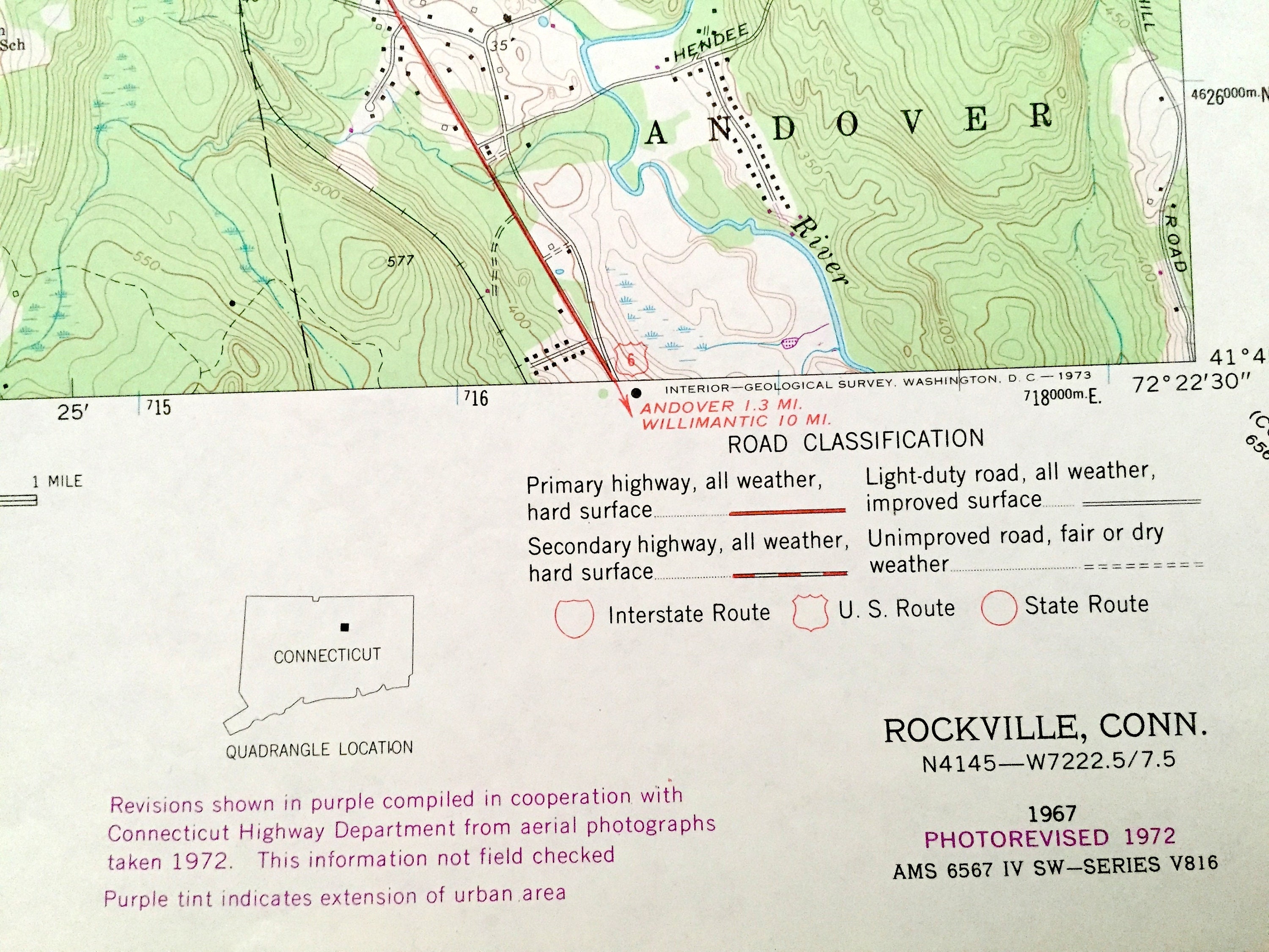 Antique Rockville, Connecticut 1967 US Geological Survey Topographic ...