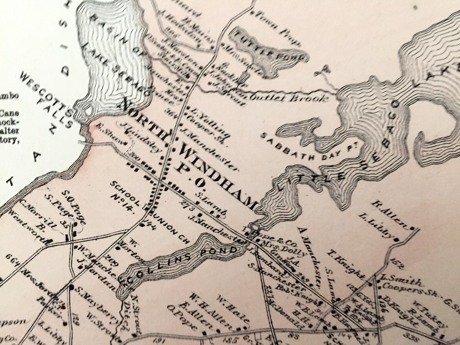 Antique 1871 Windham, Maine Map From F.W. Beers Atlas of Cumberland ...