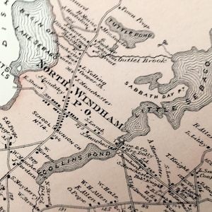Antique 1871 Windham, Maine Map From F.W. Beers Atlas of Cumberland ...