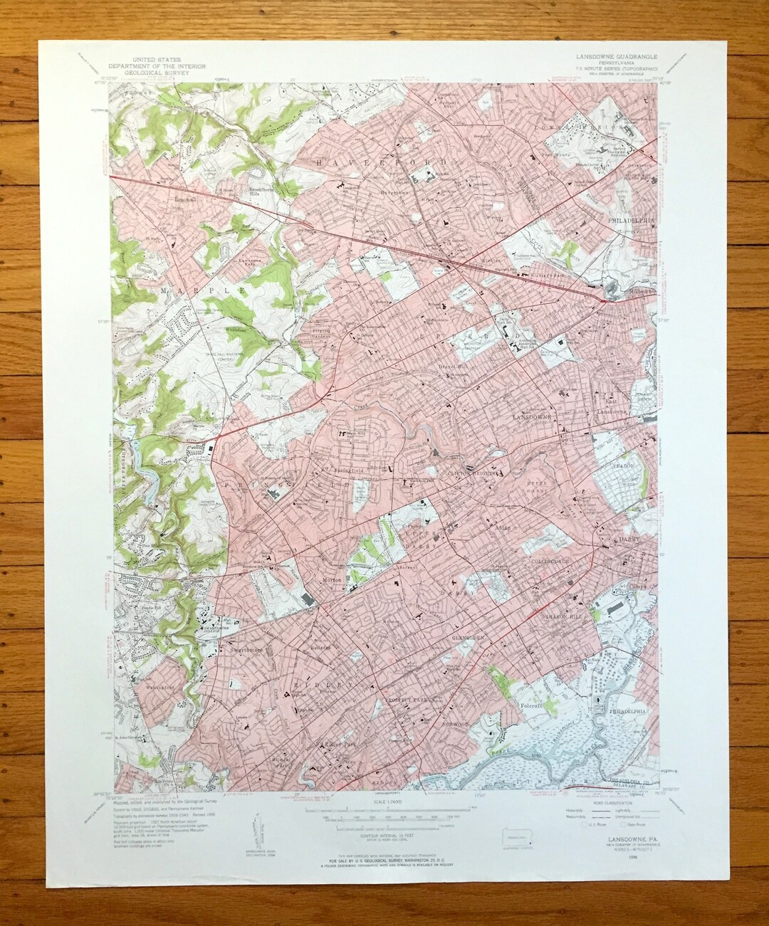 Antique Lansdowne, Pennsylvania 1956 US Geological Survey Topographic ...