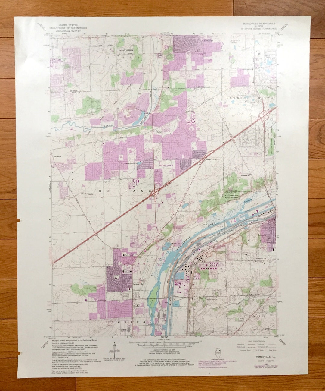 Antique Romeoville, Illinois 1962 US Geological Survey Topographic Map ...