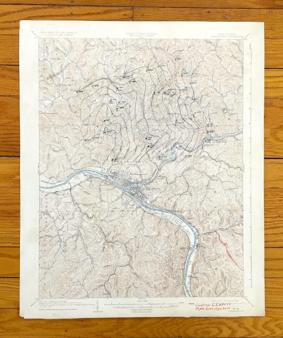 Antique Charleston, West Virginia 1909 US Geological Survey Topographic ...