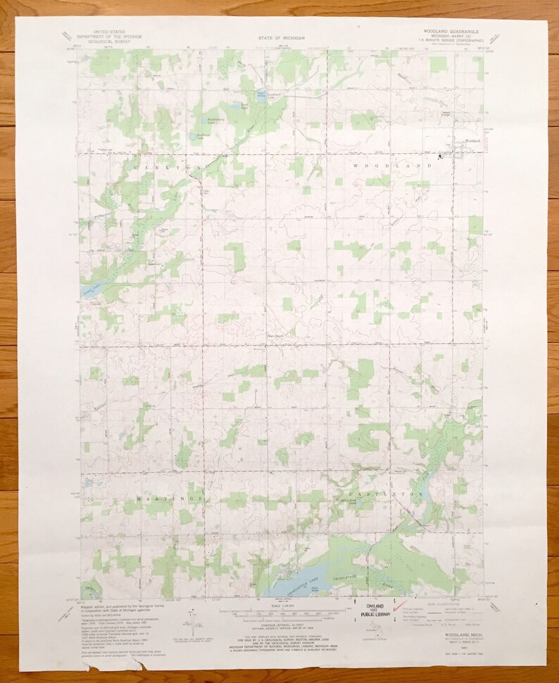 Antique Woodland, Michigan, 1981 US Geological Survey Topographic Map ...