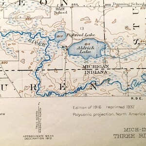 Antique Three Rivers, Michigan 1916 US Geological Survey Topographic ...