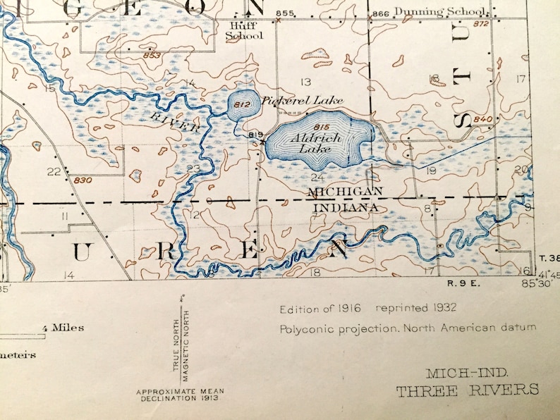Antique Three Rivers Michigan 1916 US Geological Survey - Etsy