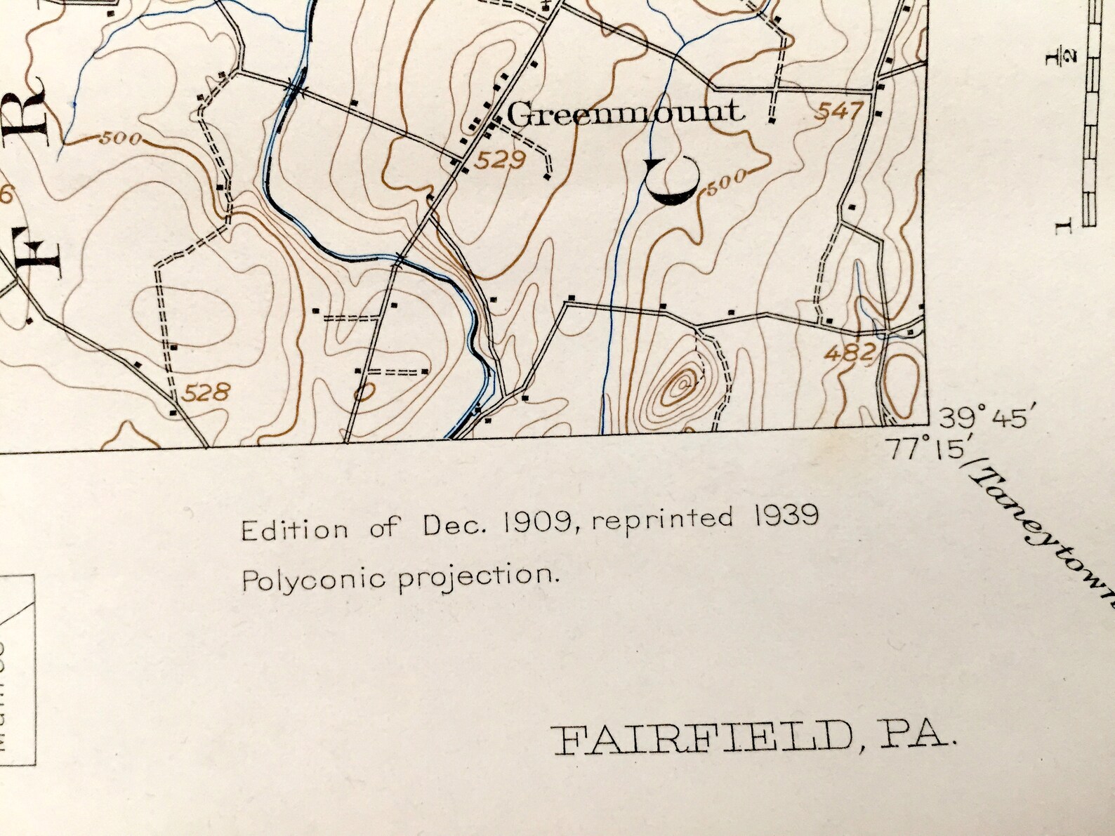 Antique Fairfield Pennsylvania 1909 US Geological Survey | Etsy