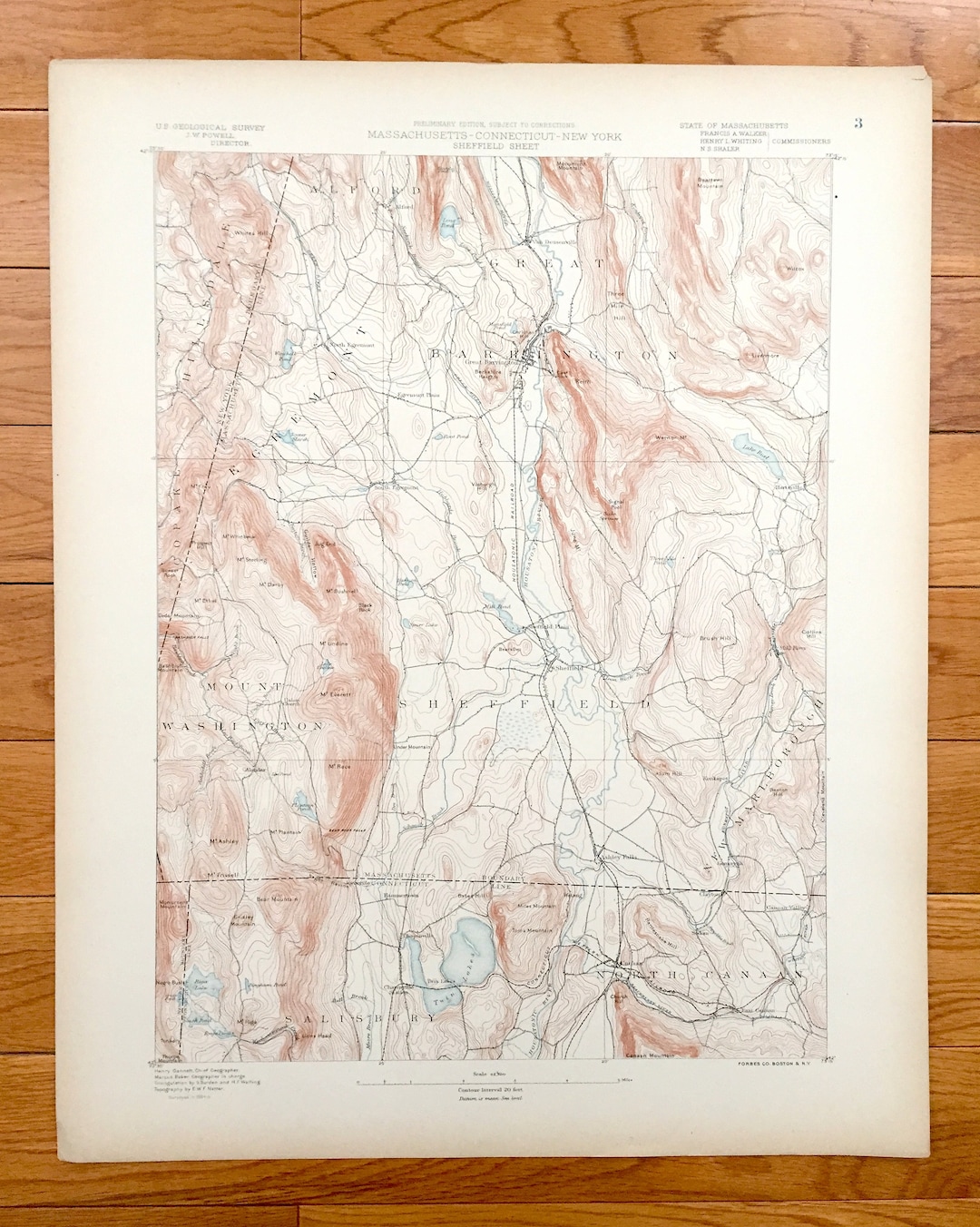 Antique Sheffield, Massachusetts 1885 US Geological Survey Topographic ...