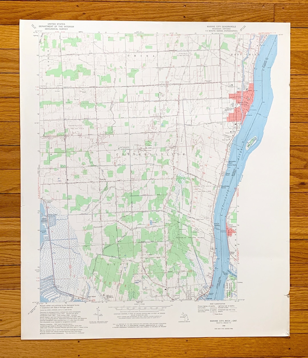 Antique Marine City, Michigan 1968 US Geological Survey Topographic Map ...