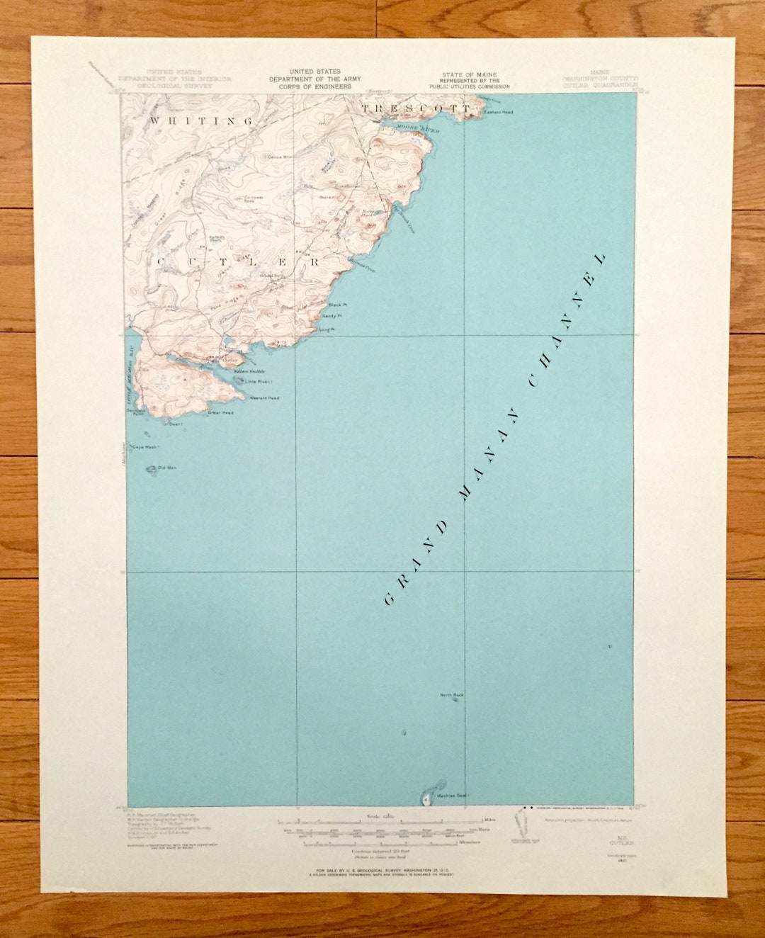 Antique Cutler, Maine 1917 US Geological Survey Topographic Map ...