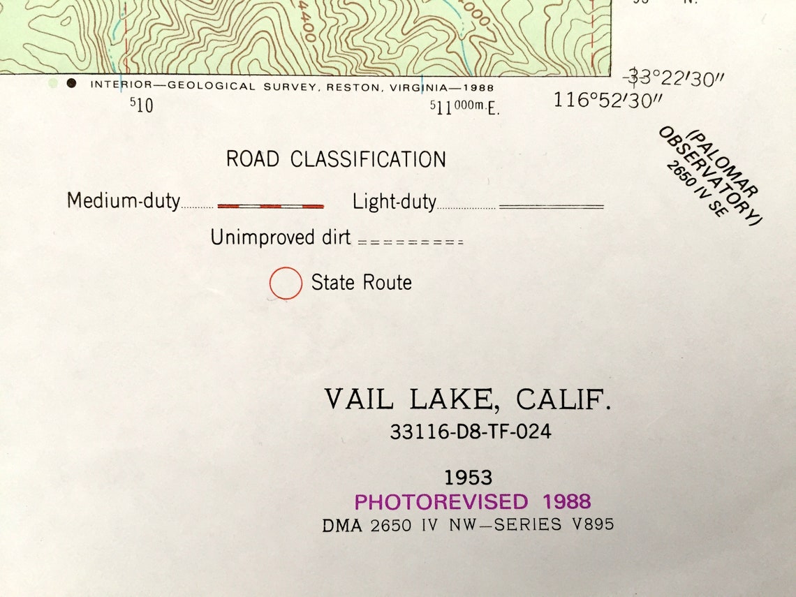 Antique Vail Lake, California 1953 US Geological Survey Topographic Map ...