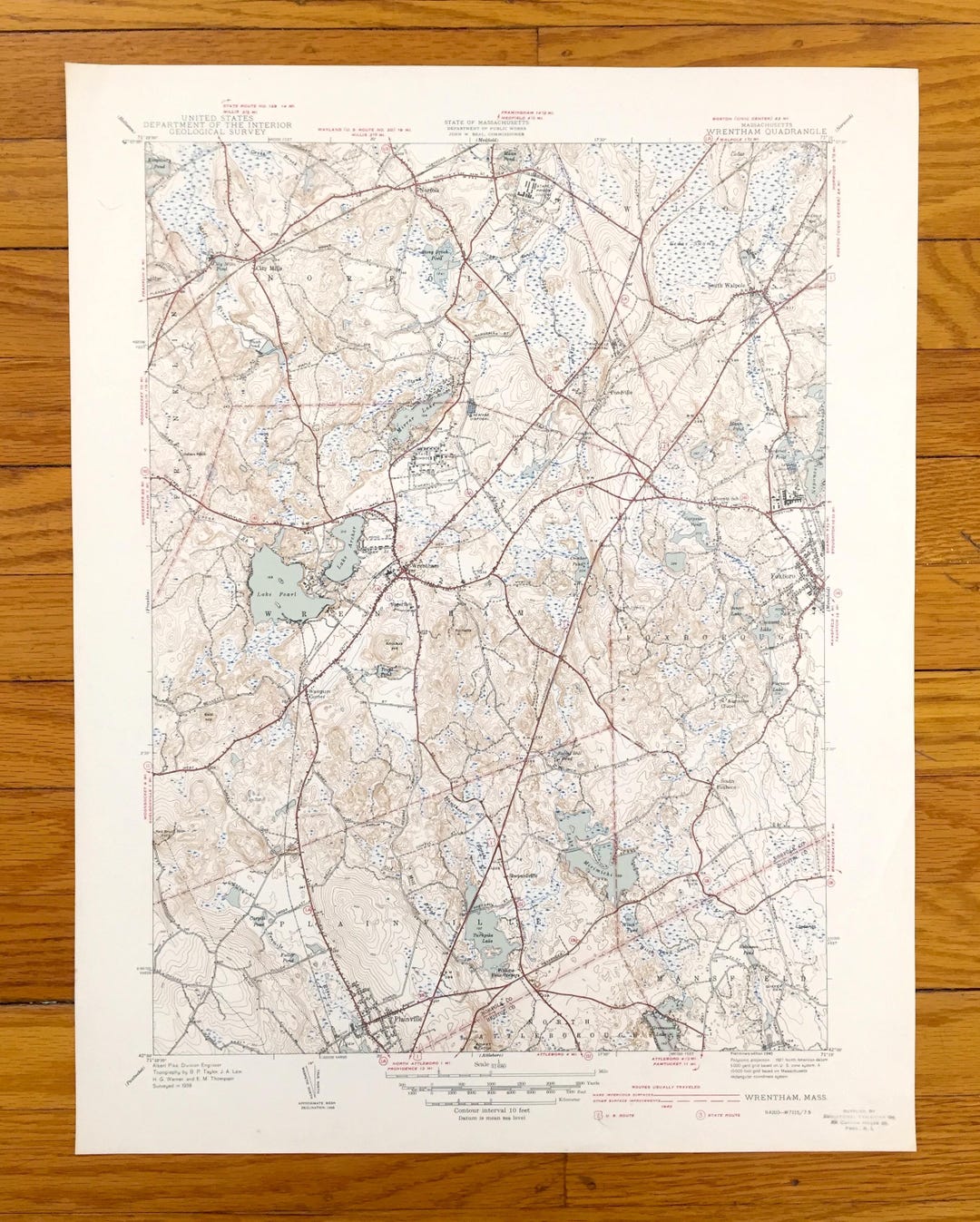 Antique Wrentham, Massachusetts 1940 US Geological Survey Topographic ...
