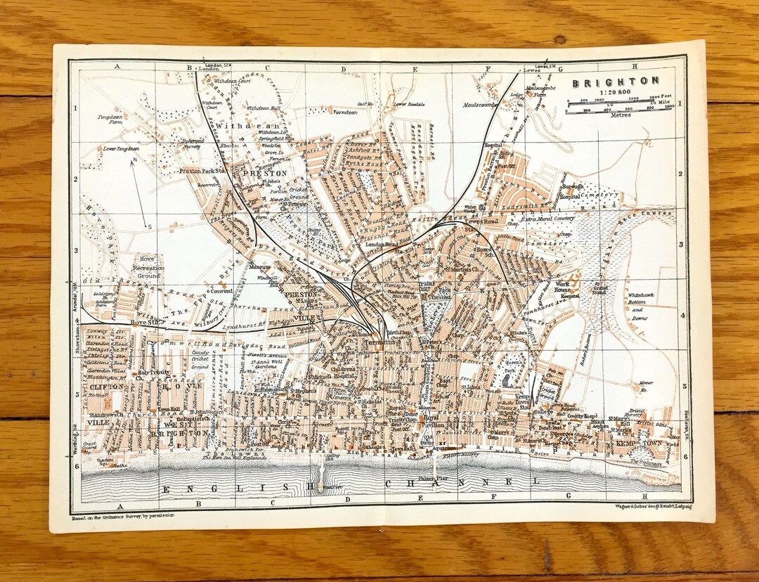 Antique 1927 Brighton, England Map From Baedekers Atlas of Great ...